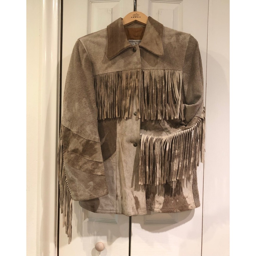 Vintage Jean Sebastian Tan Fringe Suede Cowhide Dye J… - Gem